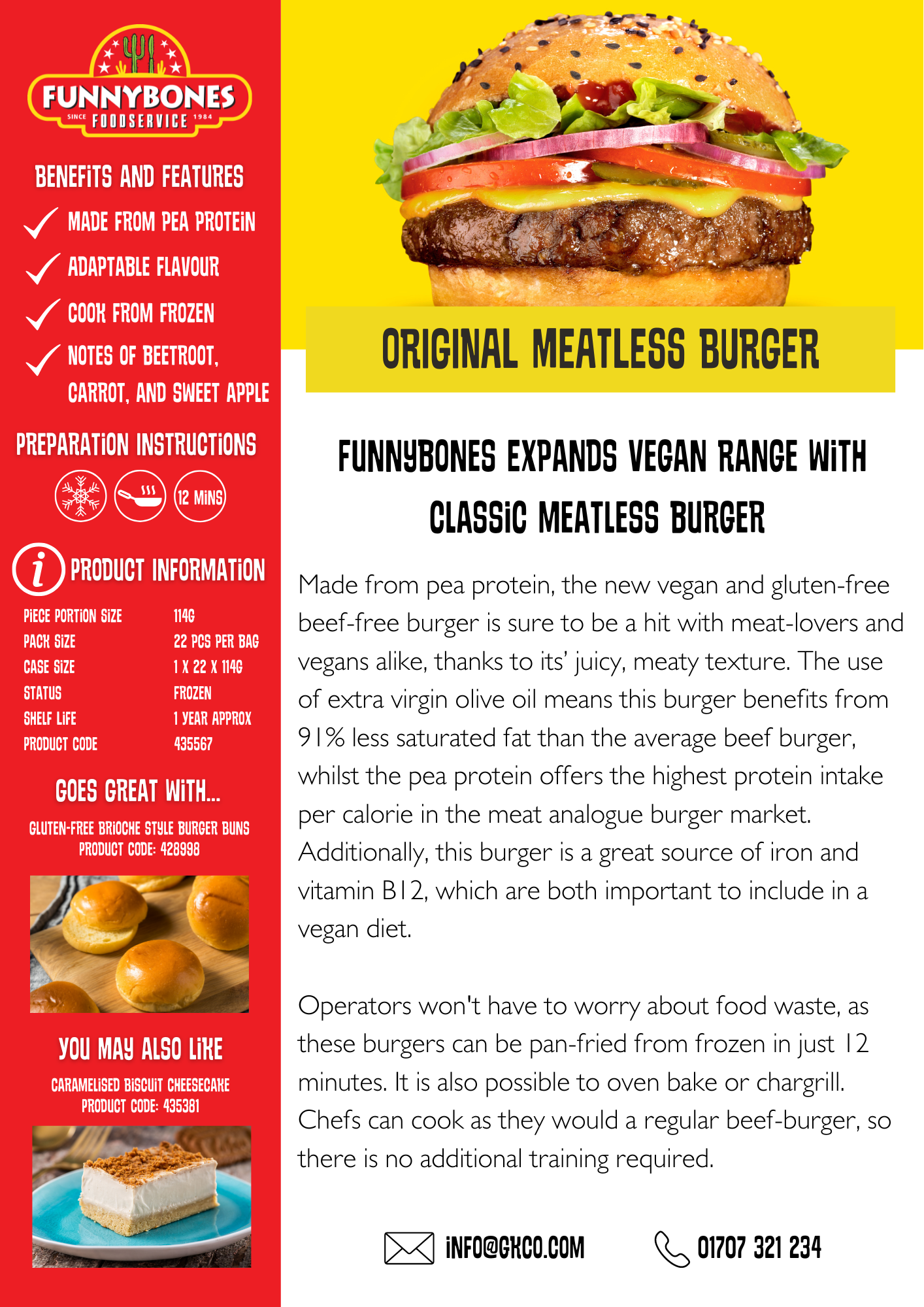 Original Meatless Burger - Funnybones Foodservice